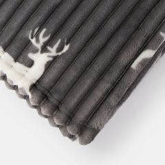 OHS Ribbed Stag Throw Sherpa Reverse - Grey