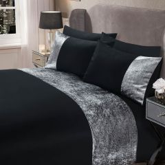 Sienna Crushed Velvet Band Duvet Set, Silver Grey - Double
