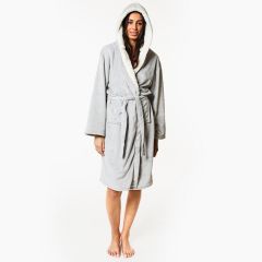 Sienna Sherpa Hooded Dressing Gown - Black