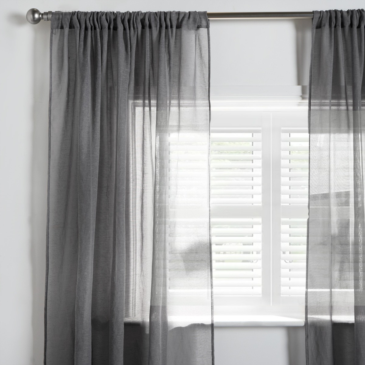 OHS Linen Look Slot Top Voile Curtains (Pair) - Charcoal