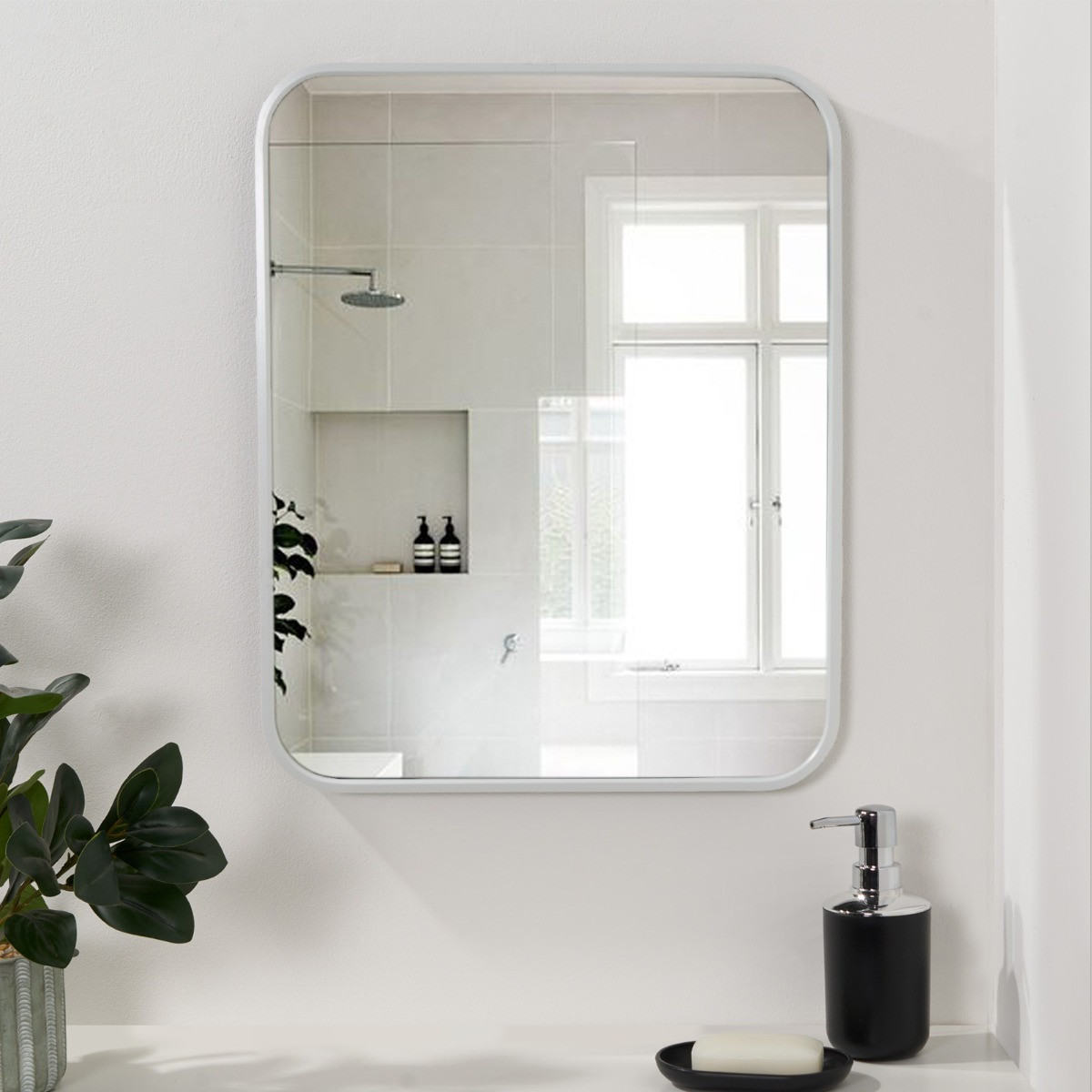 OHS Framed Bathroom Wall Vanity Mirror - White