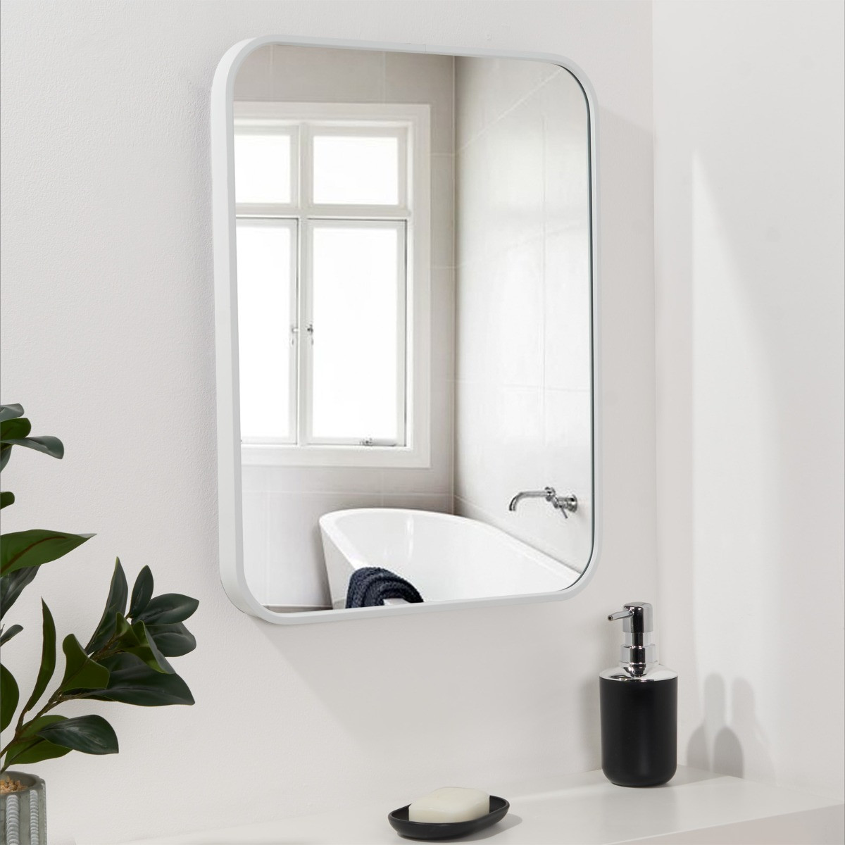 OHS Framed Bathroom Wall Vanity Mirror - White