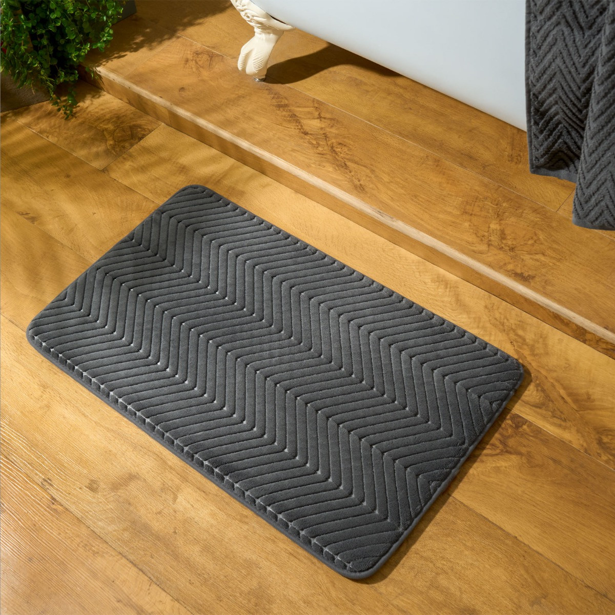 OHS Chevron Embossed Plush Foam Bath Mat - Charcoal