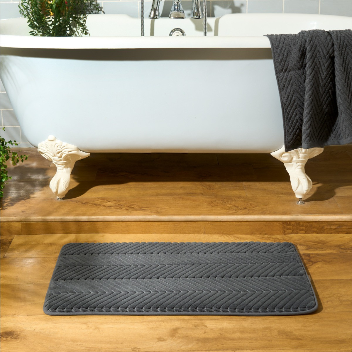 OHS Chevron Embossed Plush Foam Bath Mat - Charcoal