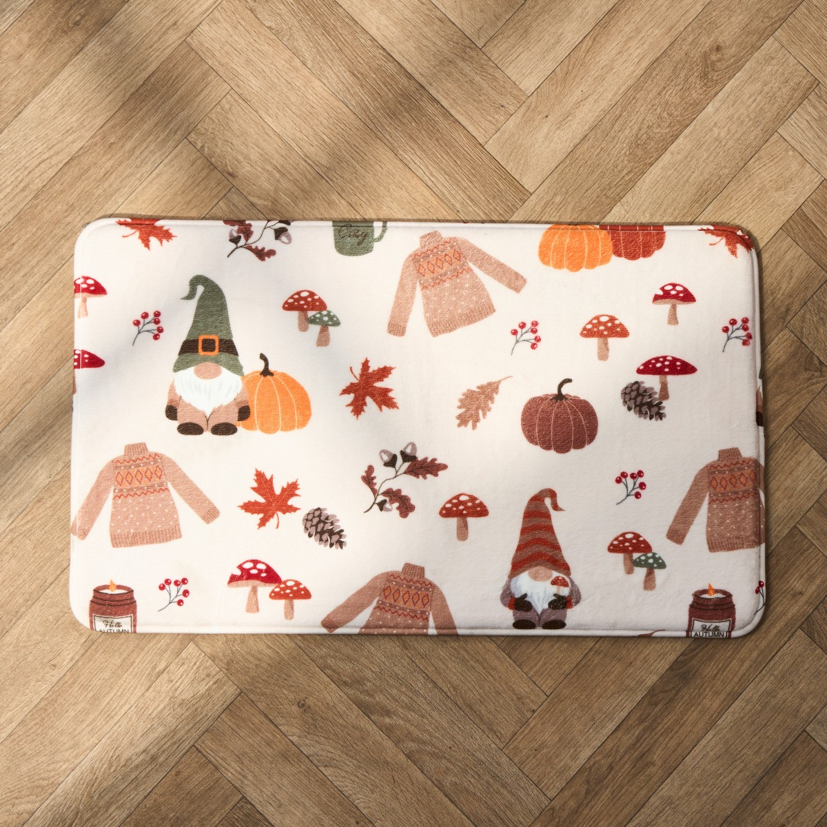 OHS Autumnal Gonk Print Foam Bath Mat - Natural