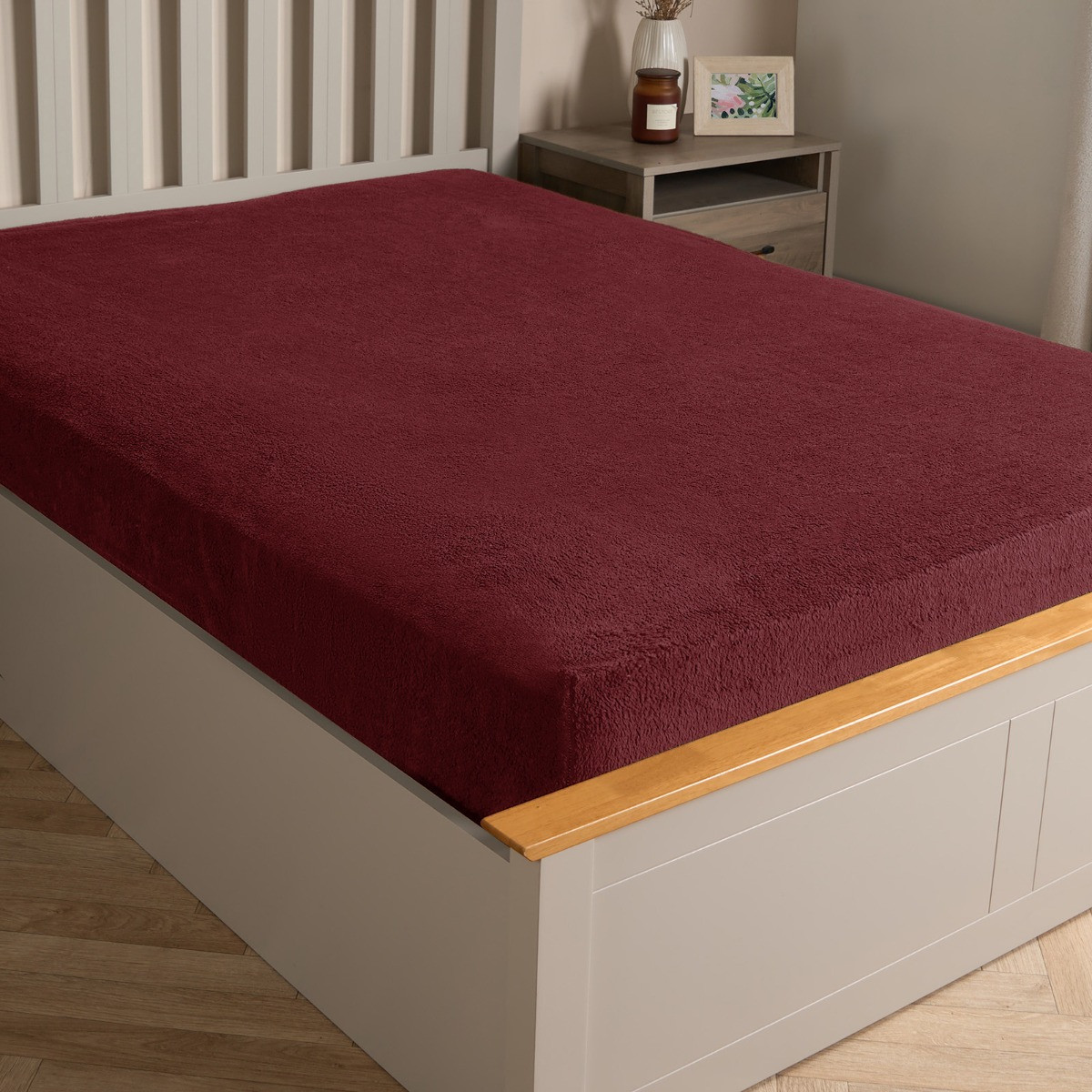 Brentfords Teddy Fleece Fitted Sheet, Burgundy - Double
