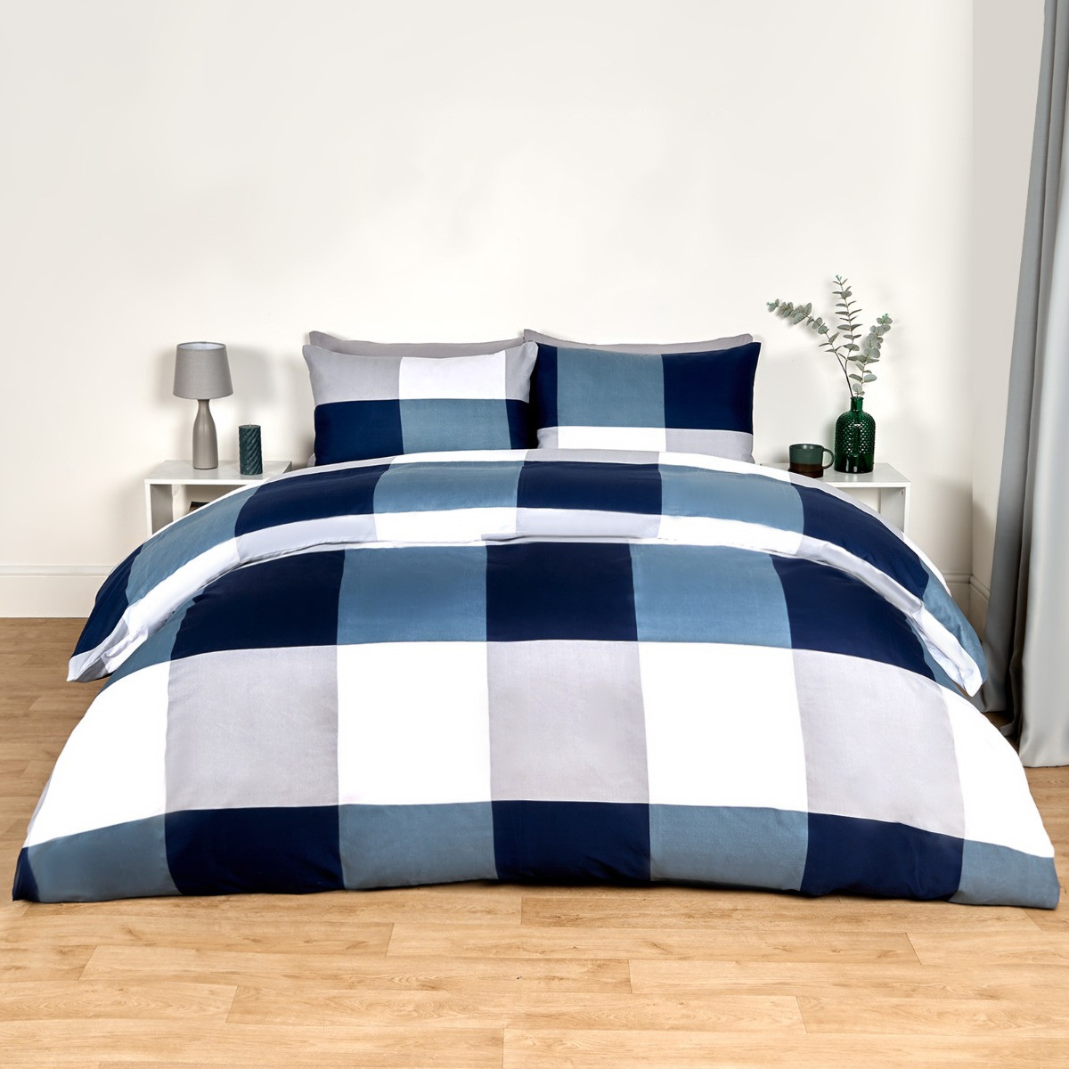 OHS Gingham Block Check Duvet Cover Set - Navy