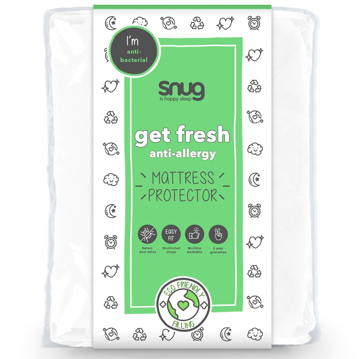 Snug Get Fresh Mattress Protector, White - Double
