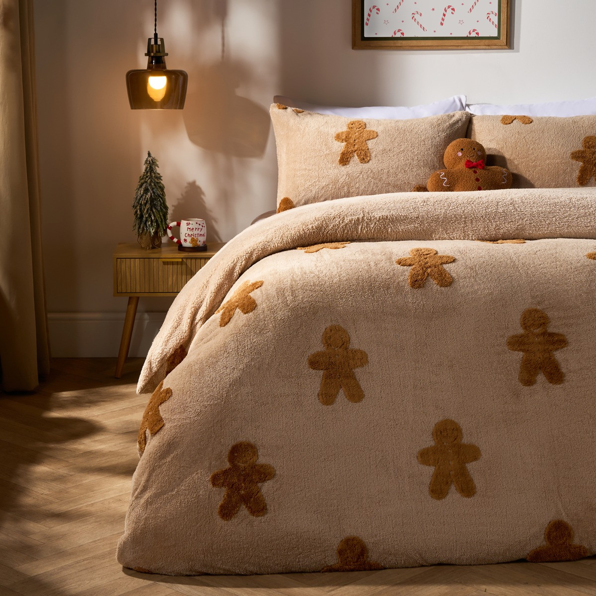 OHS Tufted Gingerbread Man Teddy Duvet Cover Set, Natural - Double
