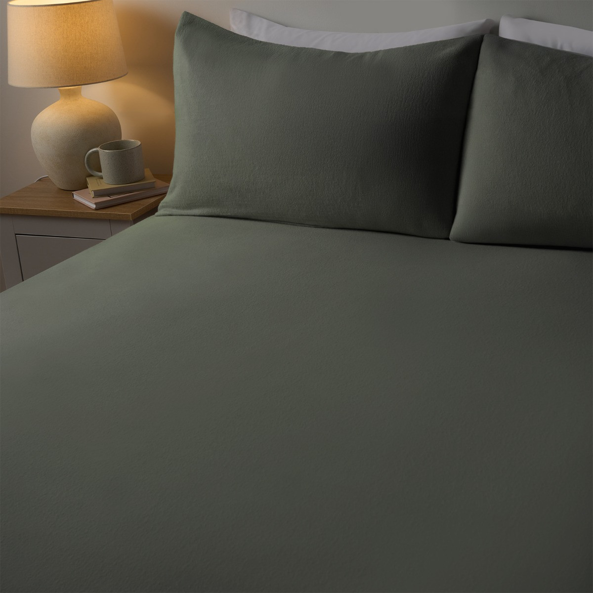 OHS Brushed Cotton Fitted Sheet, Woodland Green - Double