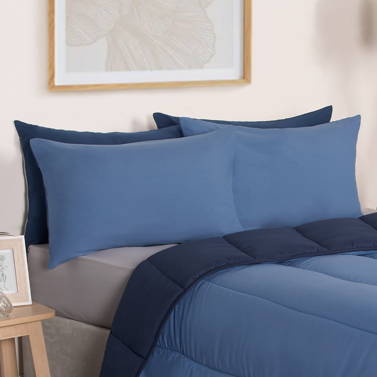 OHS Coverless 10.5 Tog Reversible Duvet & Pillowcase - Navy/Blue