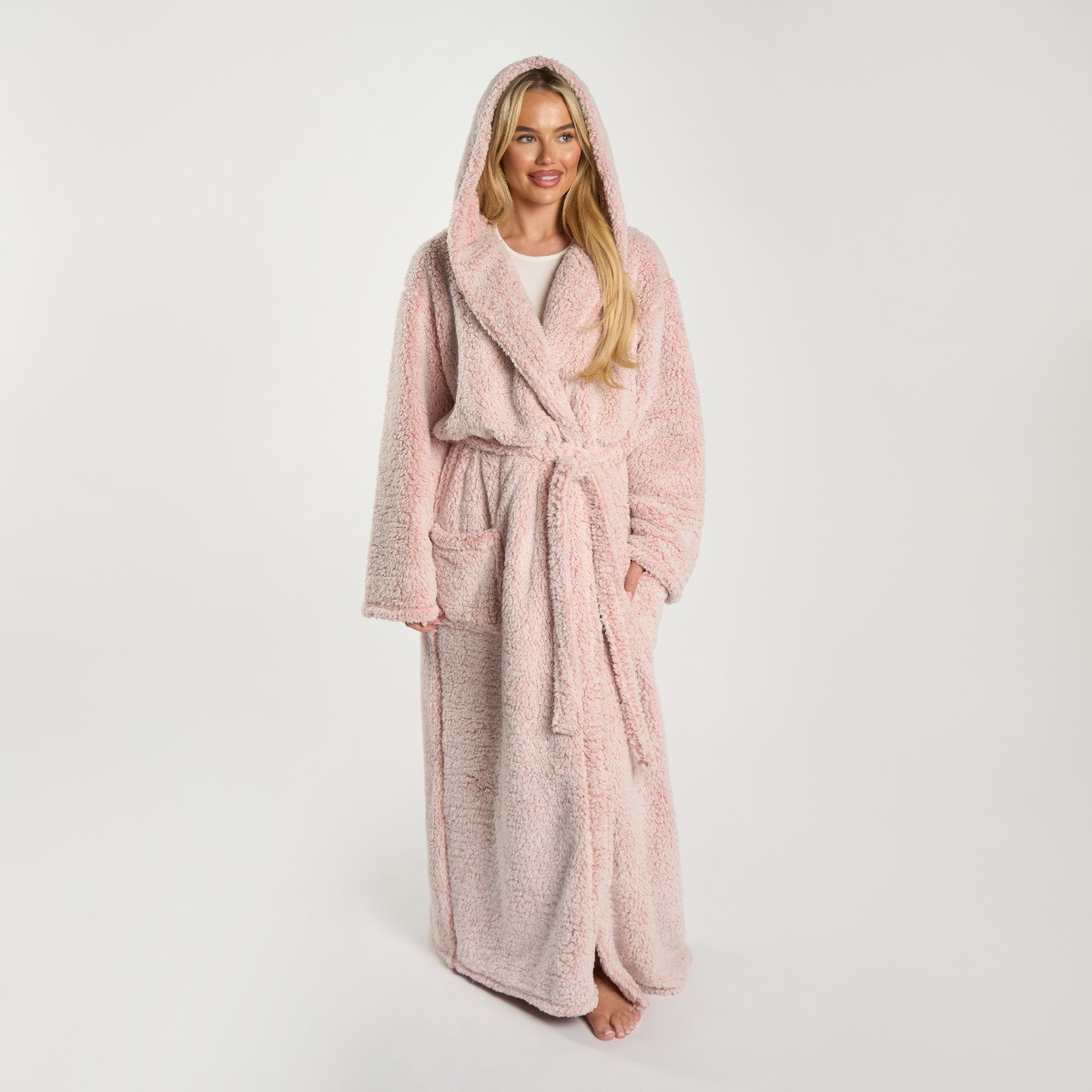 OHS Teddy Marl Dressing Gown Floor Length, Adults - Blush