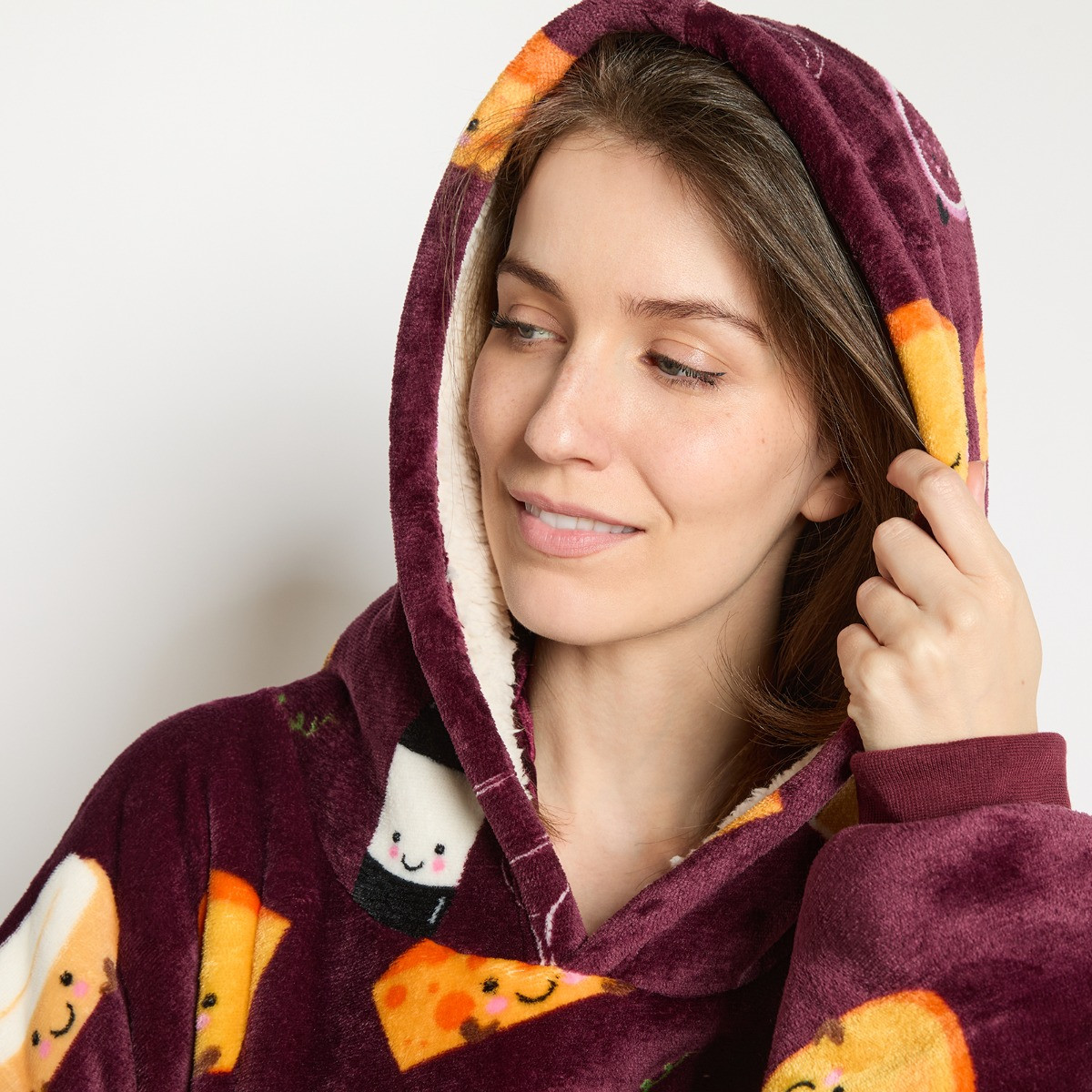 OHS Cheese & Wine Print Hoodie Blanket - Burgundy