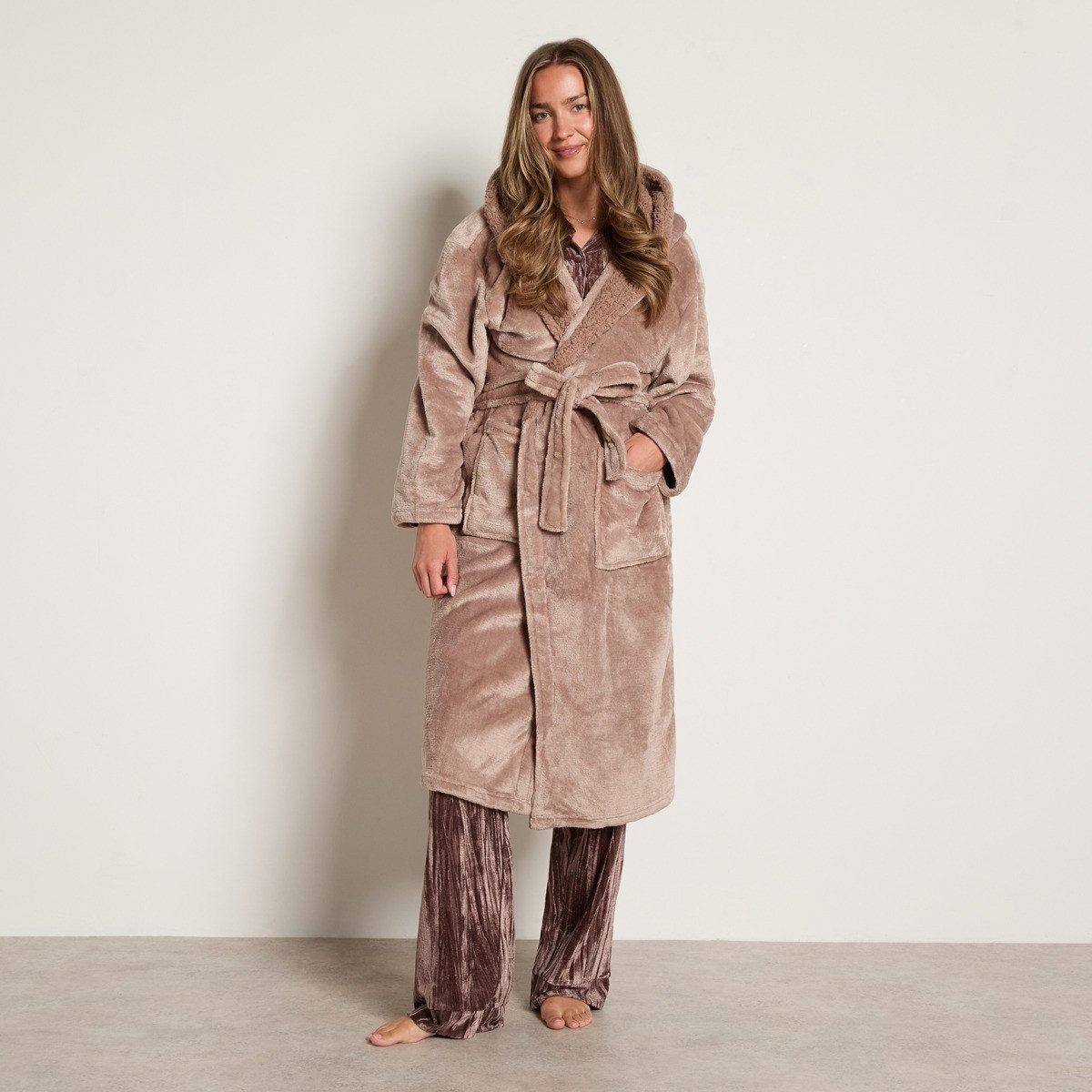 OHS Flannel Fleece Dressing Gown - Mink