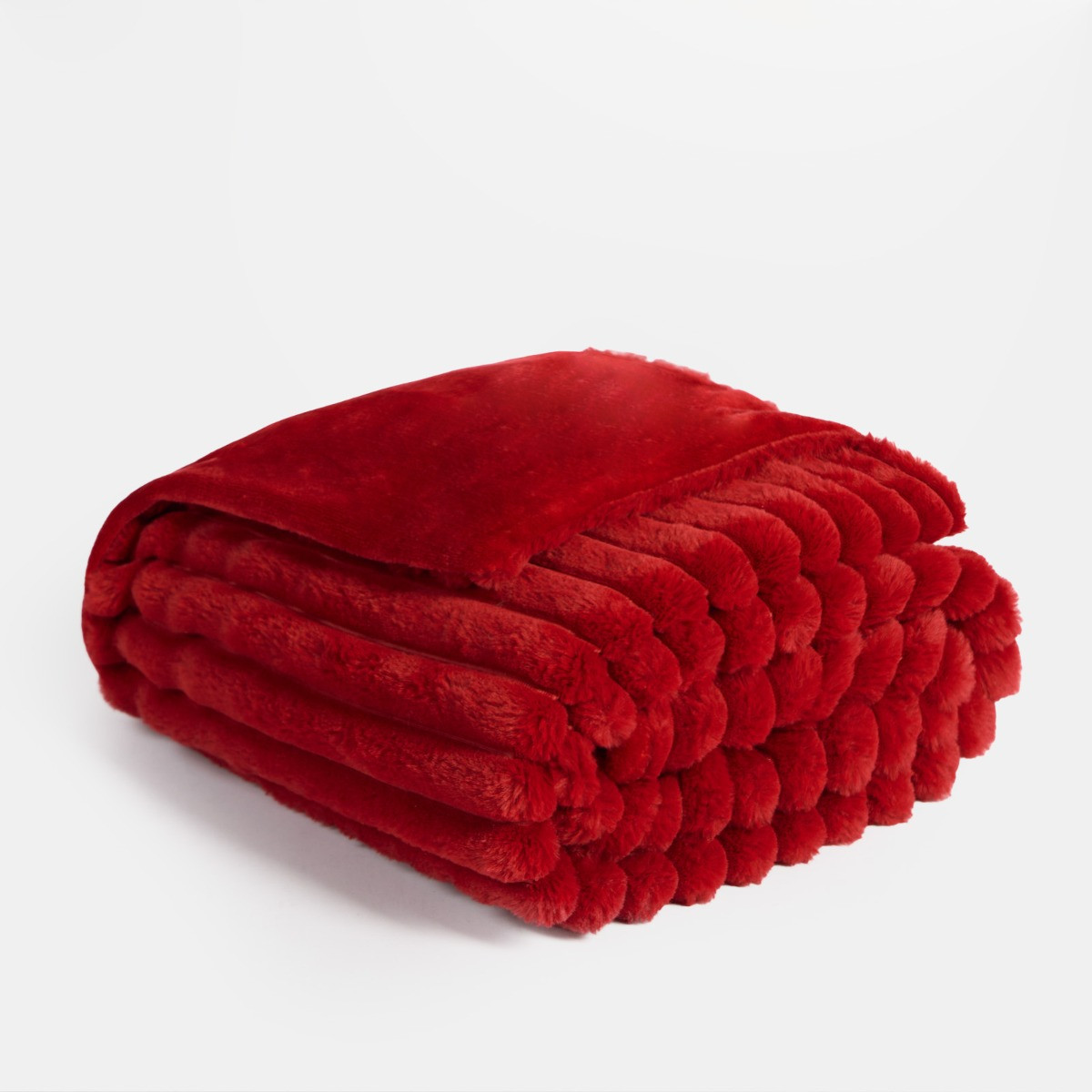 OHS Faux Fur Thick Ribbed Throw, Red - 200 x 240cm