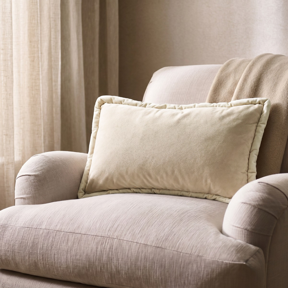 OHS Matte Velvet Jumbo Piped Edge Filled Cushion - Natural
