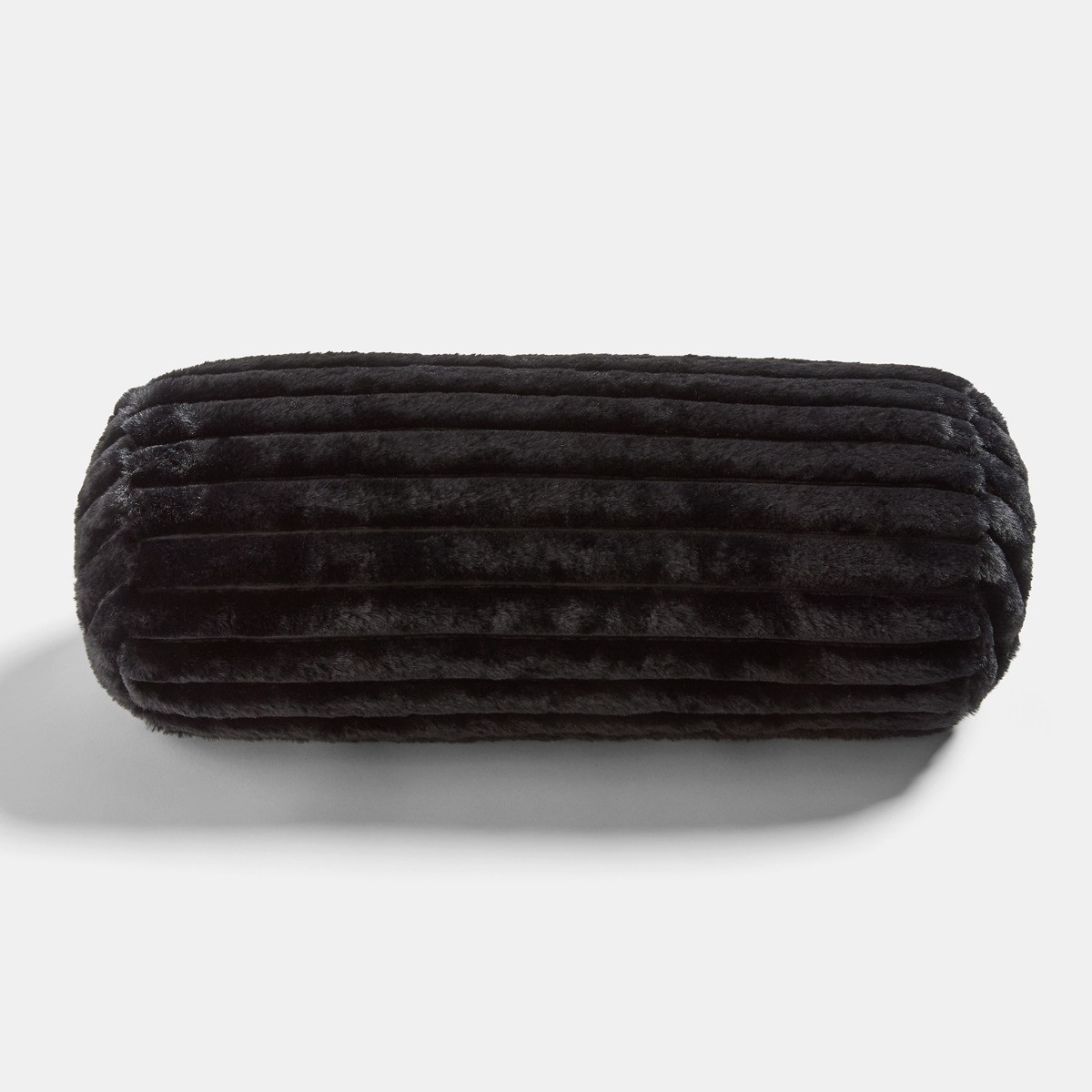 OHS Faux Fur Ribbed Bolster Pillow - Black