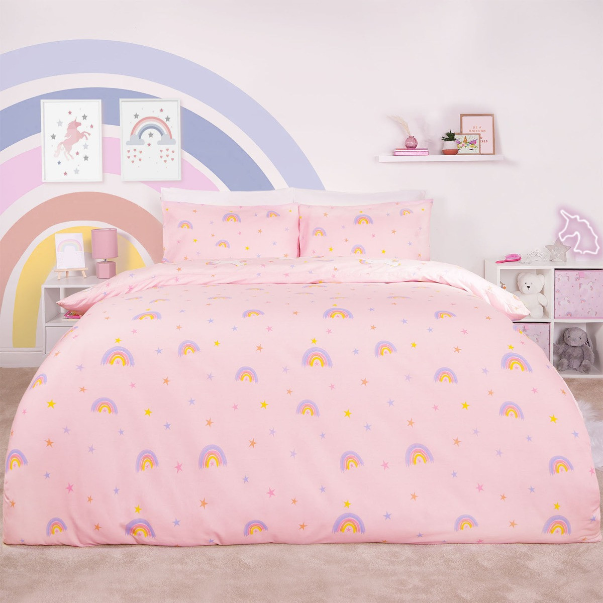 Dreamscene Unicorn Print Duvet Cover Set - Blush