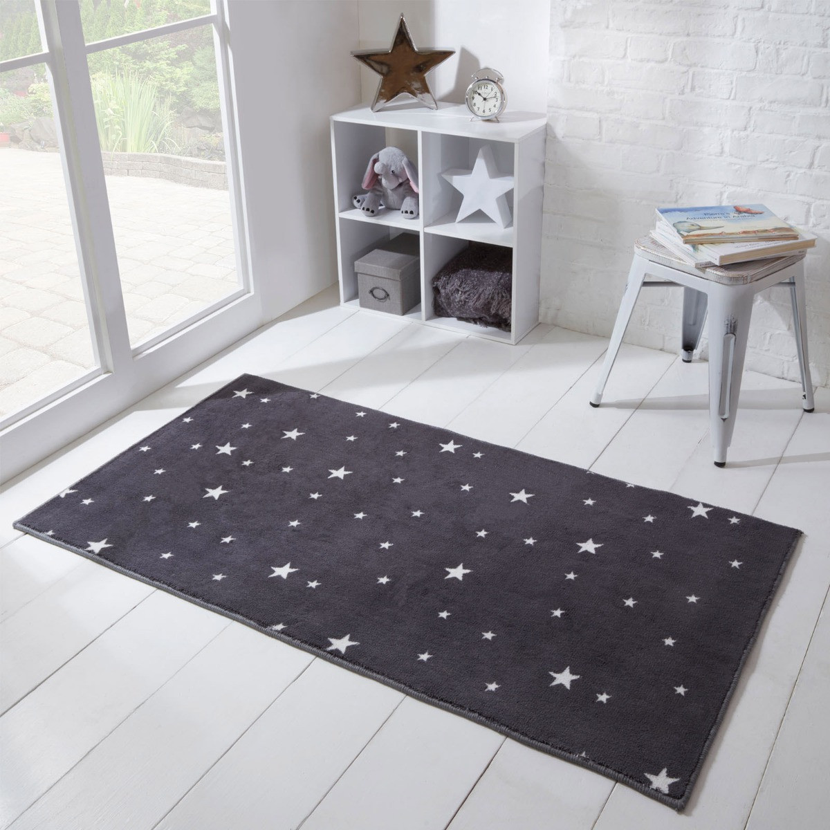 Dreamscene Star Print Rug, Charcoal - 60 x 120cm