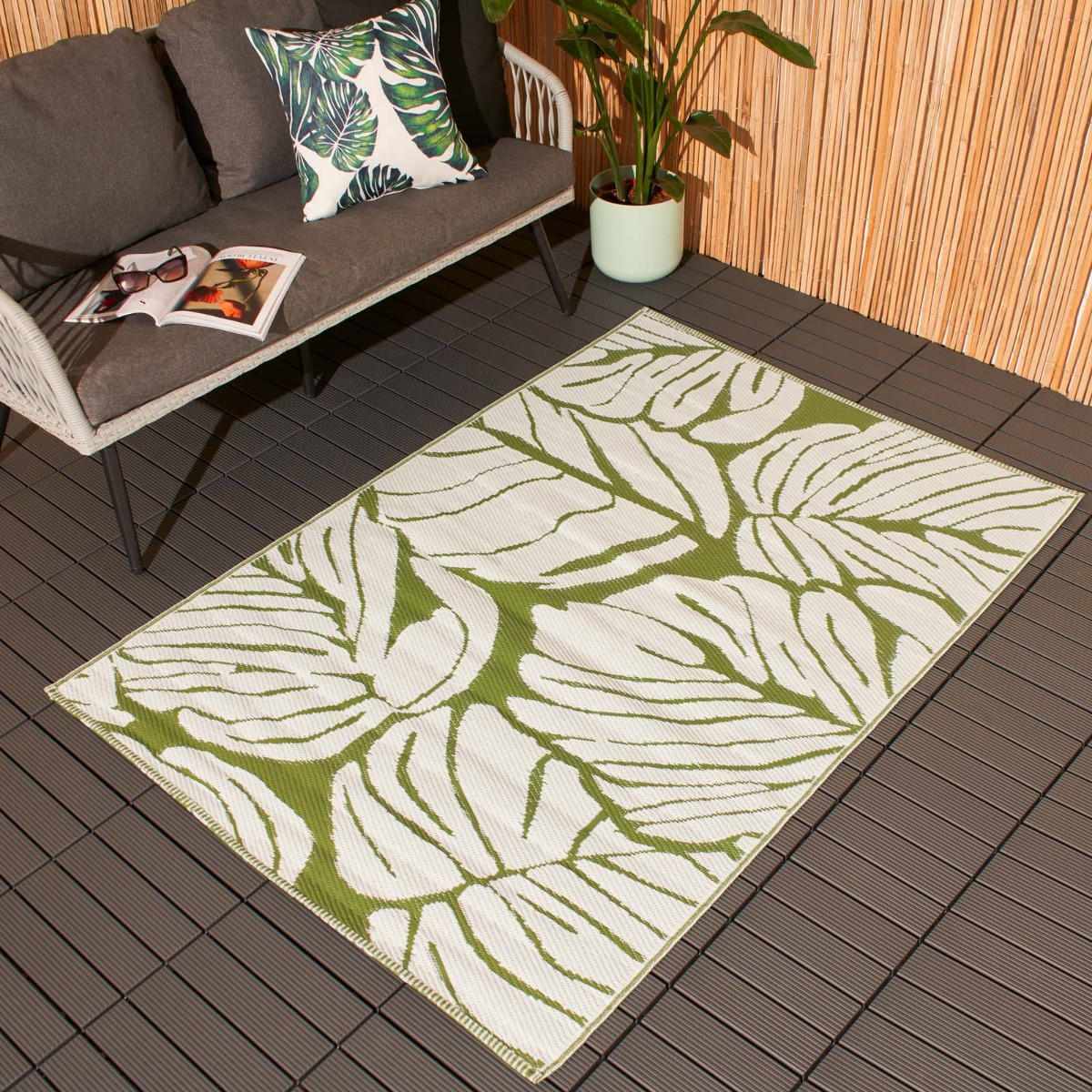 OHS Tropical Print Reversible Outdoor Rug, Green/White - 160 x 230cm