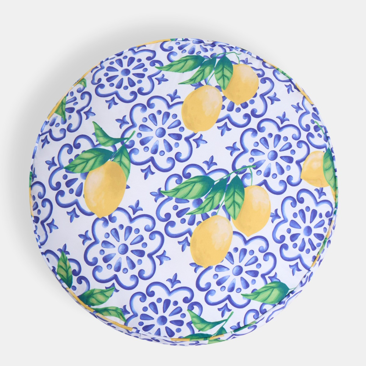 OHS Indoor/Outdoor Round Lemon Print Filled Cushion - Blue/Yellow