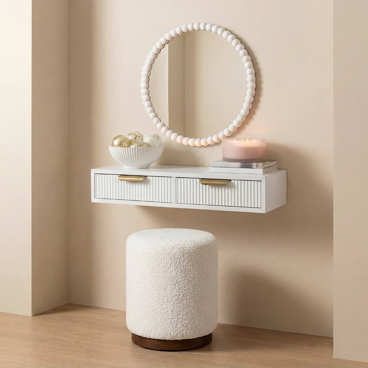 OHS 2-Drawer Ribbed Floating Shelves - White