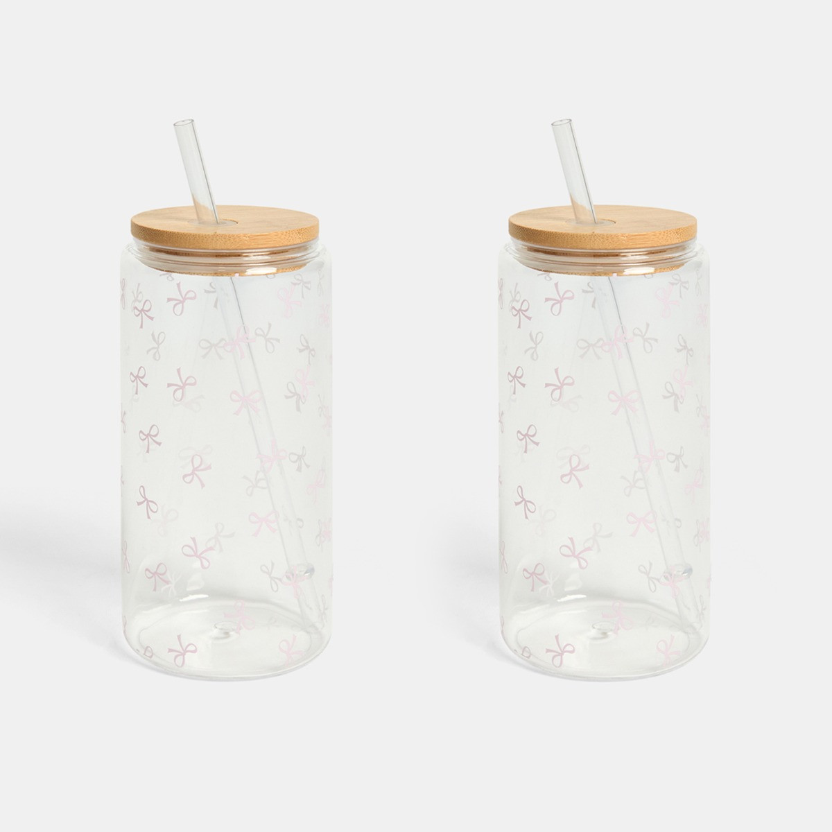 OHS Bow Print Plastic Drinking Jars, Clear - 2 Pack