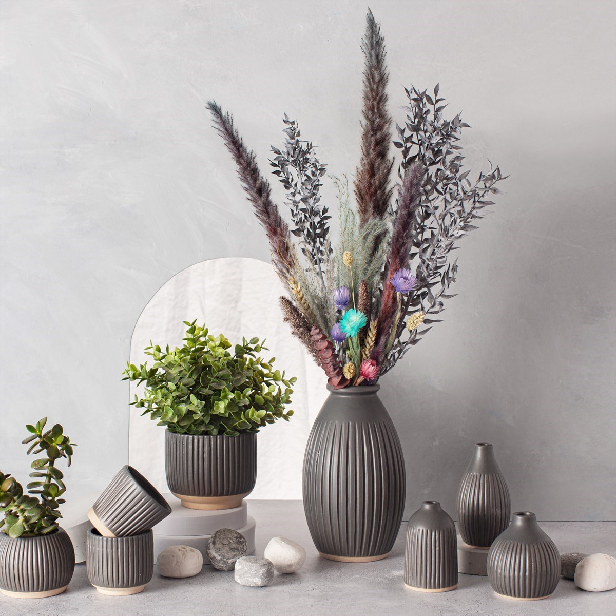 Sass & Belle Grooved Vase - Black