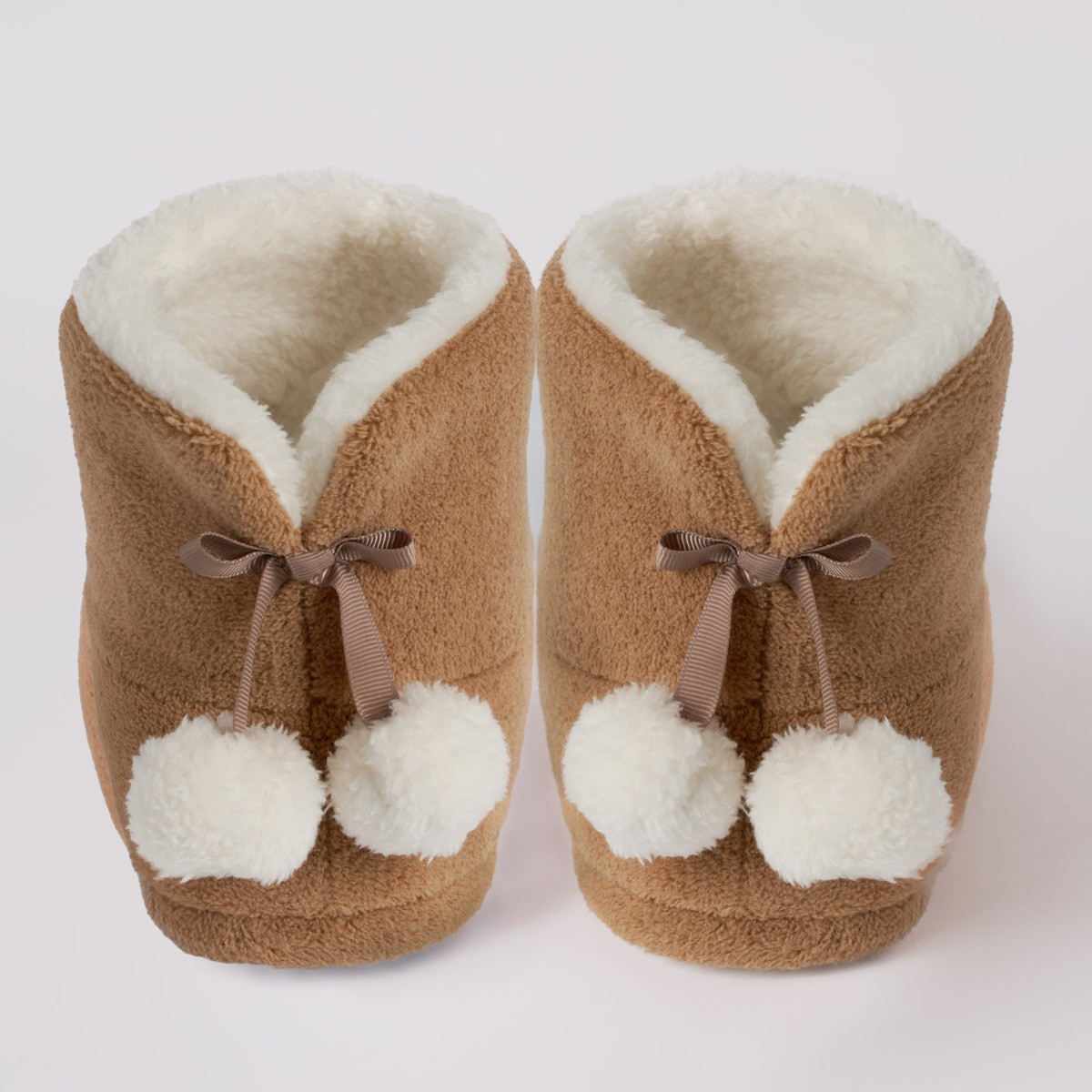 OHS Fluffy Boot Slippers, Tan - Large