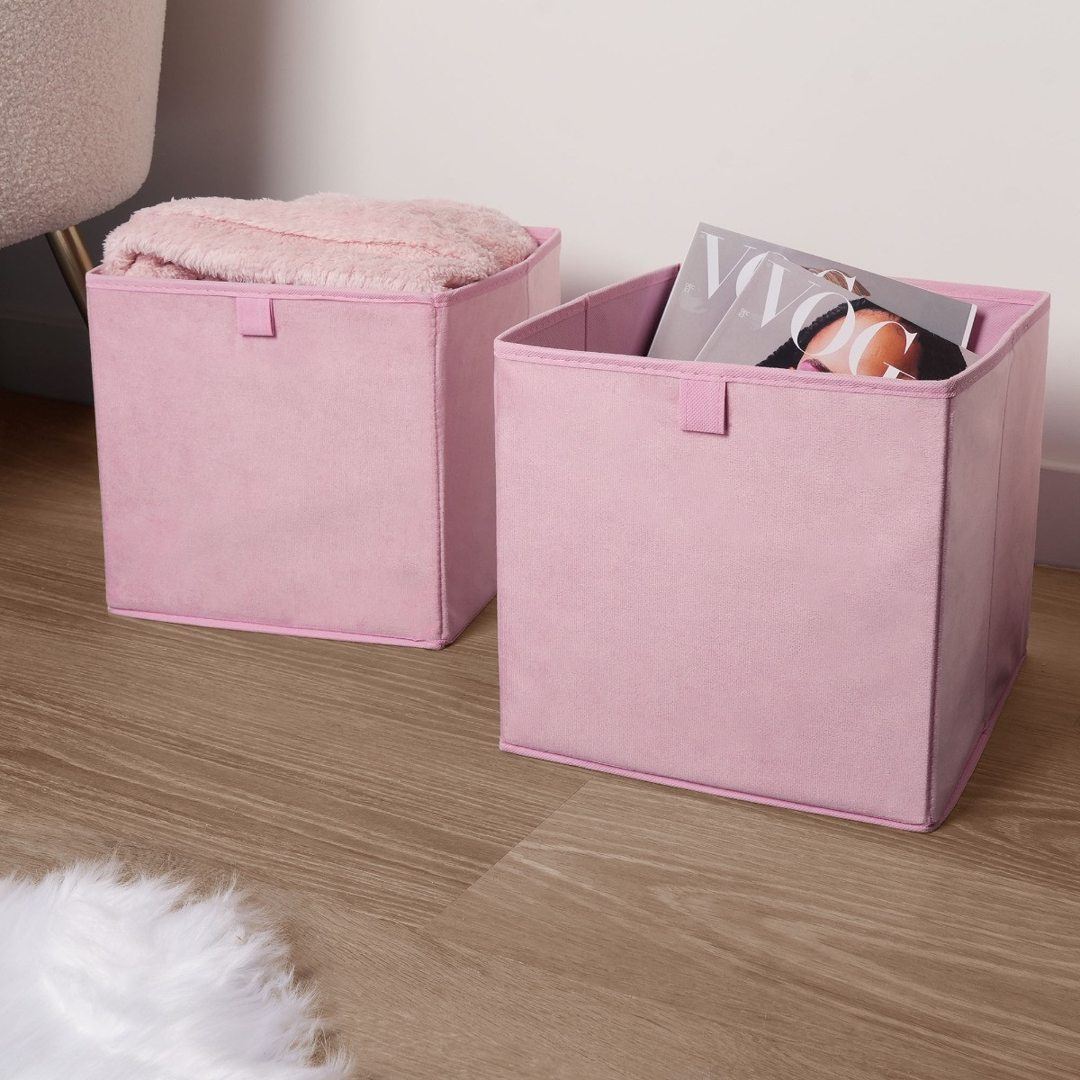 OHS Matte Velvet Cube Storage Boxes, Blush - 2 Pack