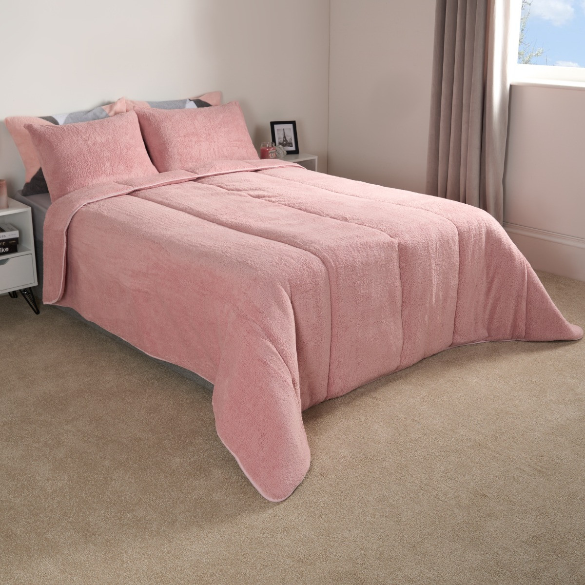 OHS Teddy Coverless 10.5 Duvet & Pillowcases, Blush - Double