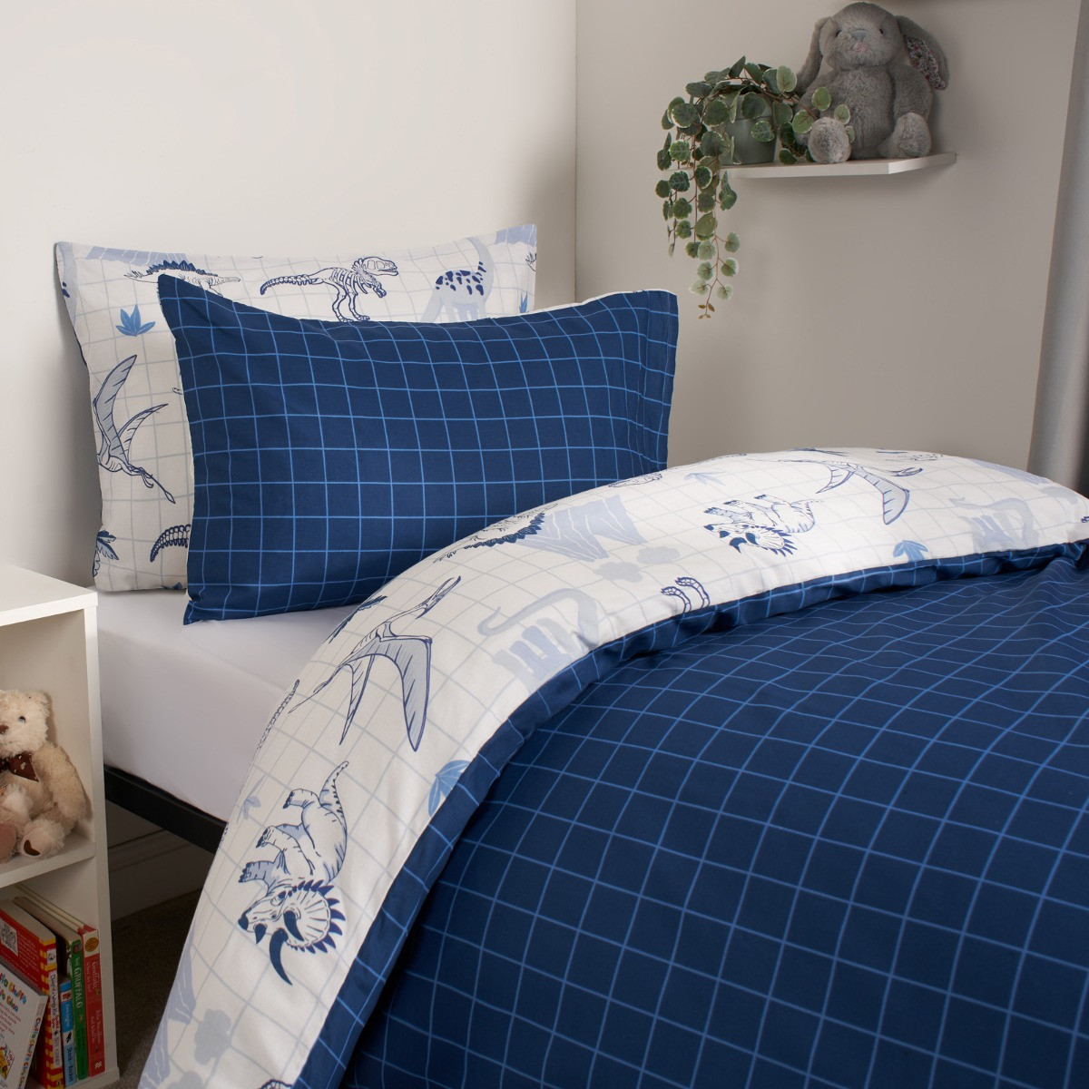 OHS Dinosaur Check Print Duvet Set - Blue