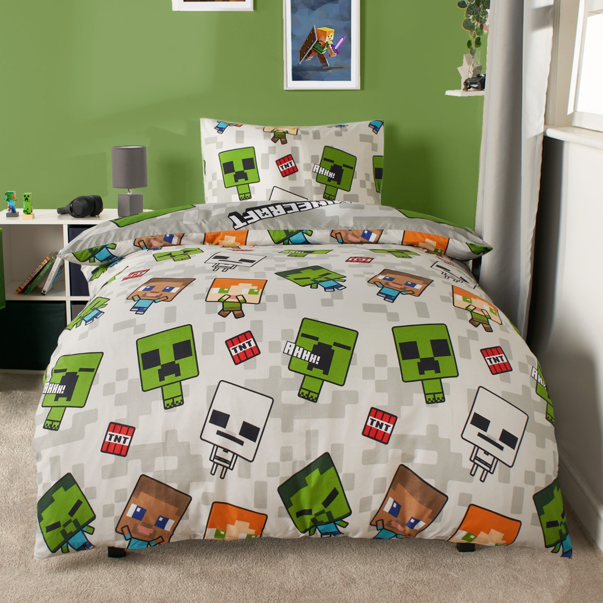 Minecraft Reversible Duvet Set, Grey