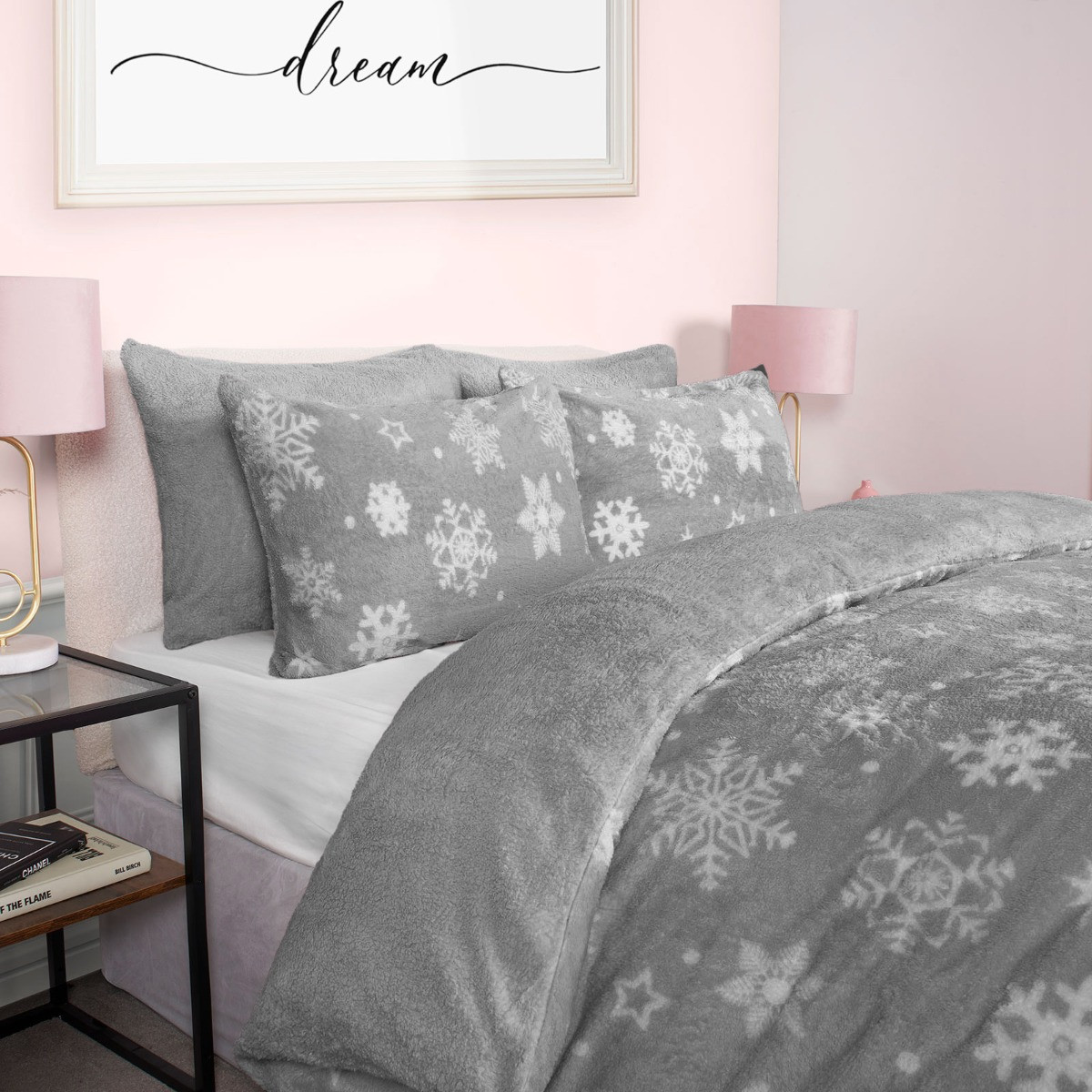 OHS Snowflake Teddy Duvet Set - Grey