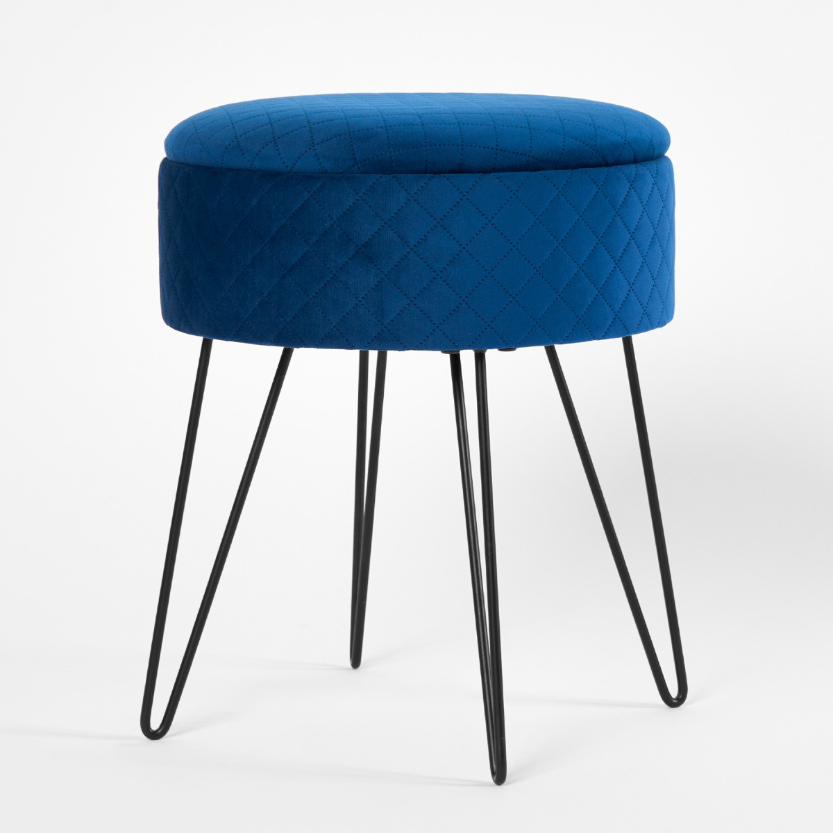 OHS Quilted Velvet Storage Hairpin Stool - Navy Blue