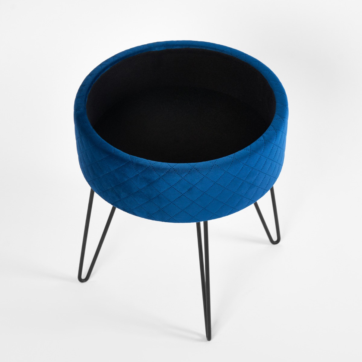 OHS Quilted Velvet Storage Hairpin Stool - Navy Blue
