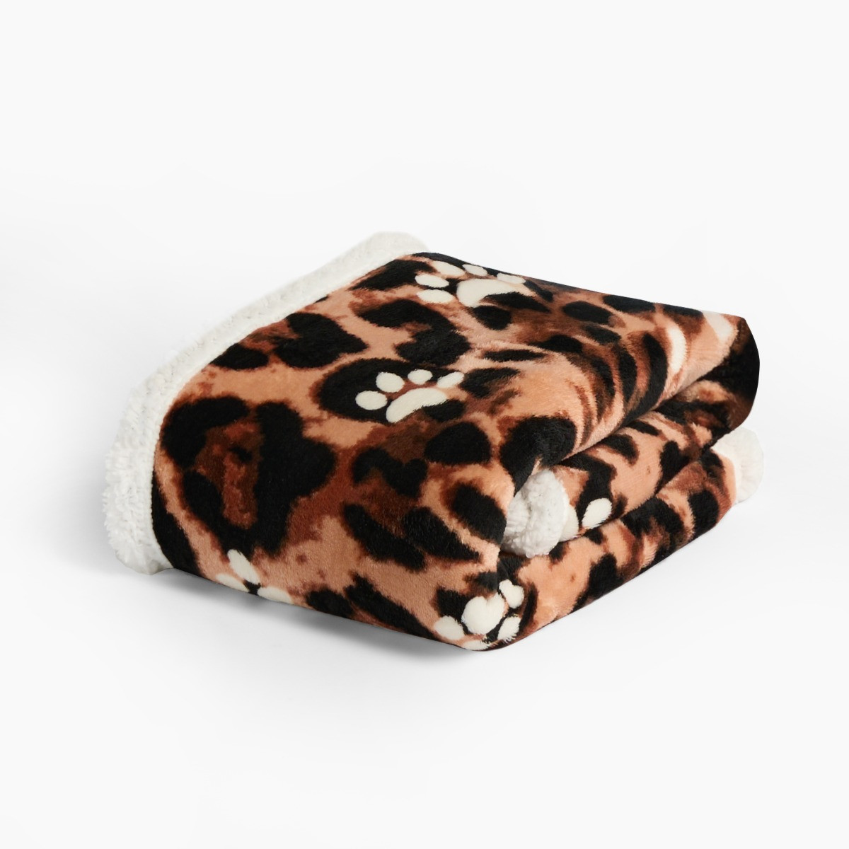OHS Leopard Paw Print Sherpa Reverse Throw - Natural