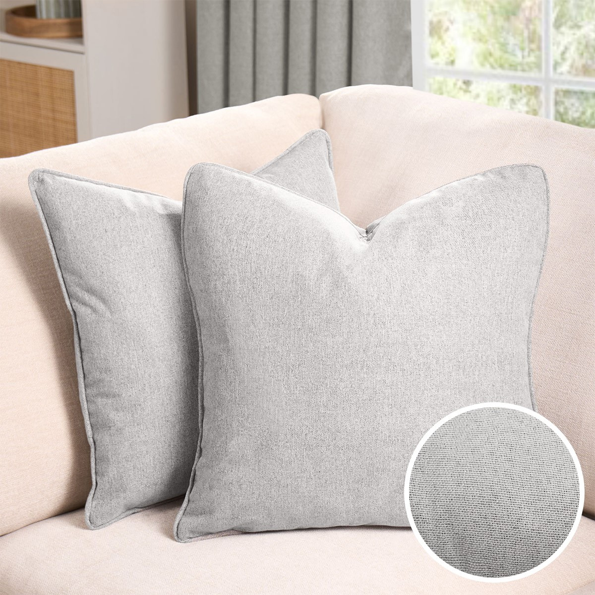OHS 2 Pack Woven Texture Cushion Covers, 45 x 45cm - Silver