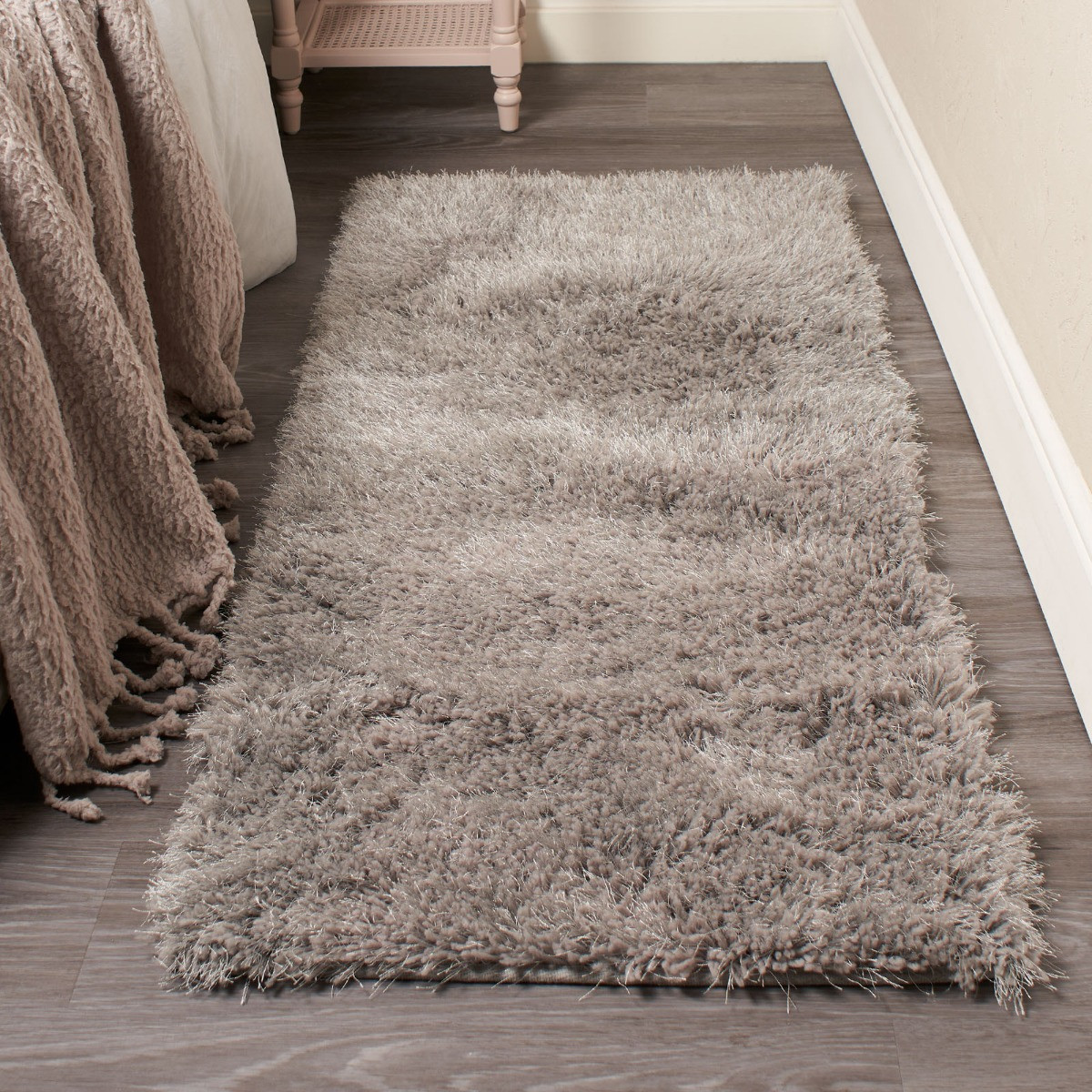 Sienna Shaggy Rug Runner, Silver - 60 x 150cm