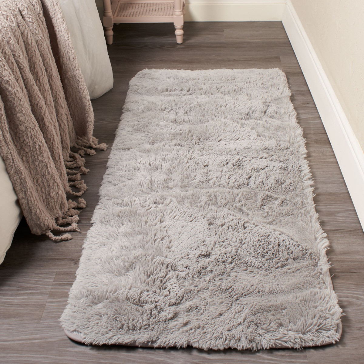 OHS Soft Fluffy Rug Runner, Silver - 60 x 150cm