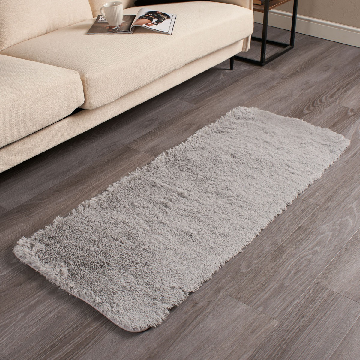 OHS Soft Fluffy Rug Runner, Silver - 60 x 150cm