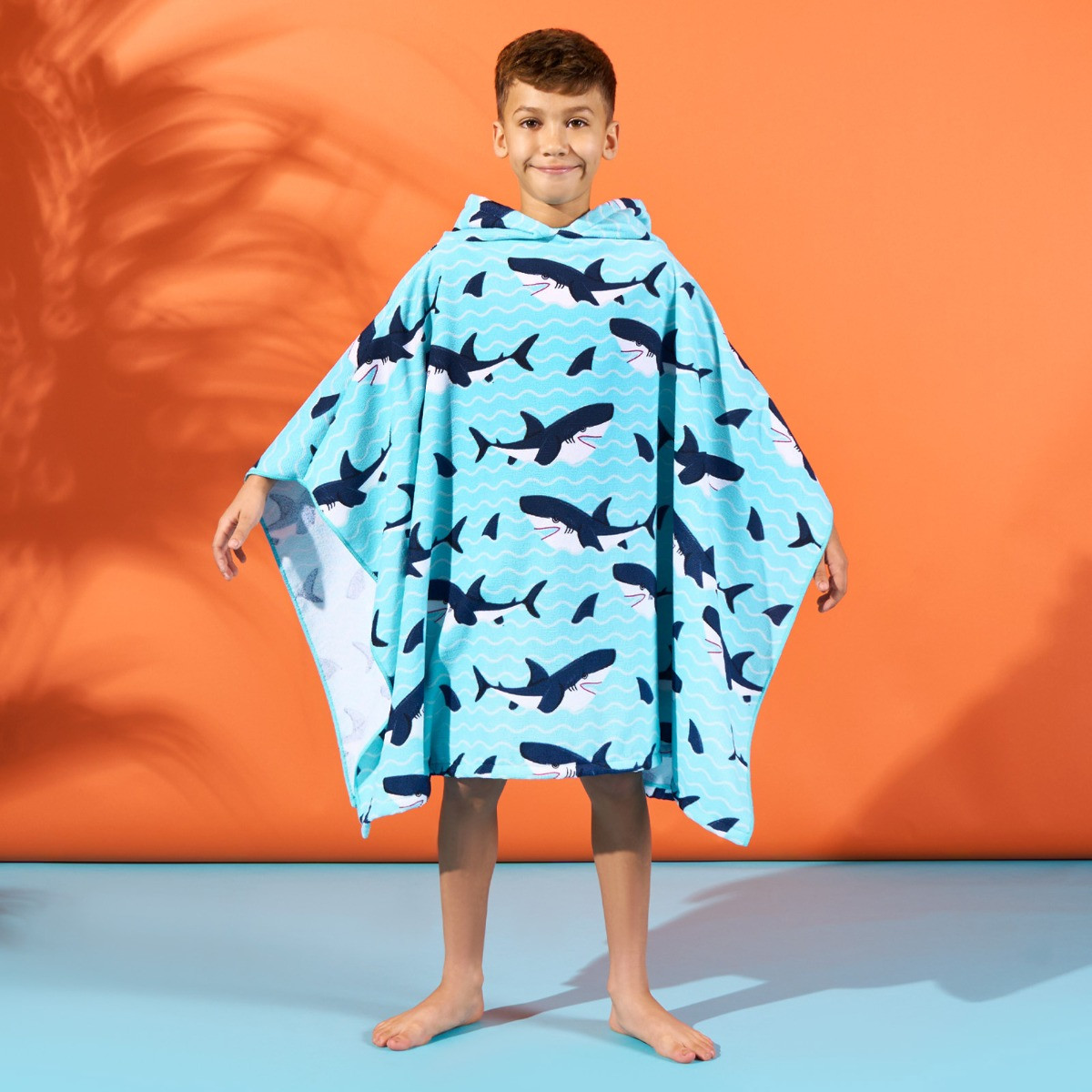 Dreamscene Kids Shark Print Beach Poncho Towel - Blue