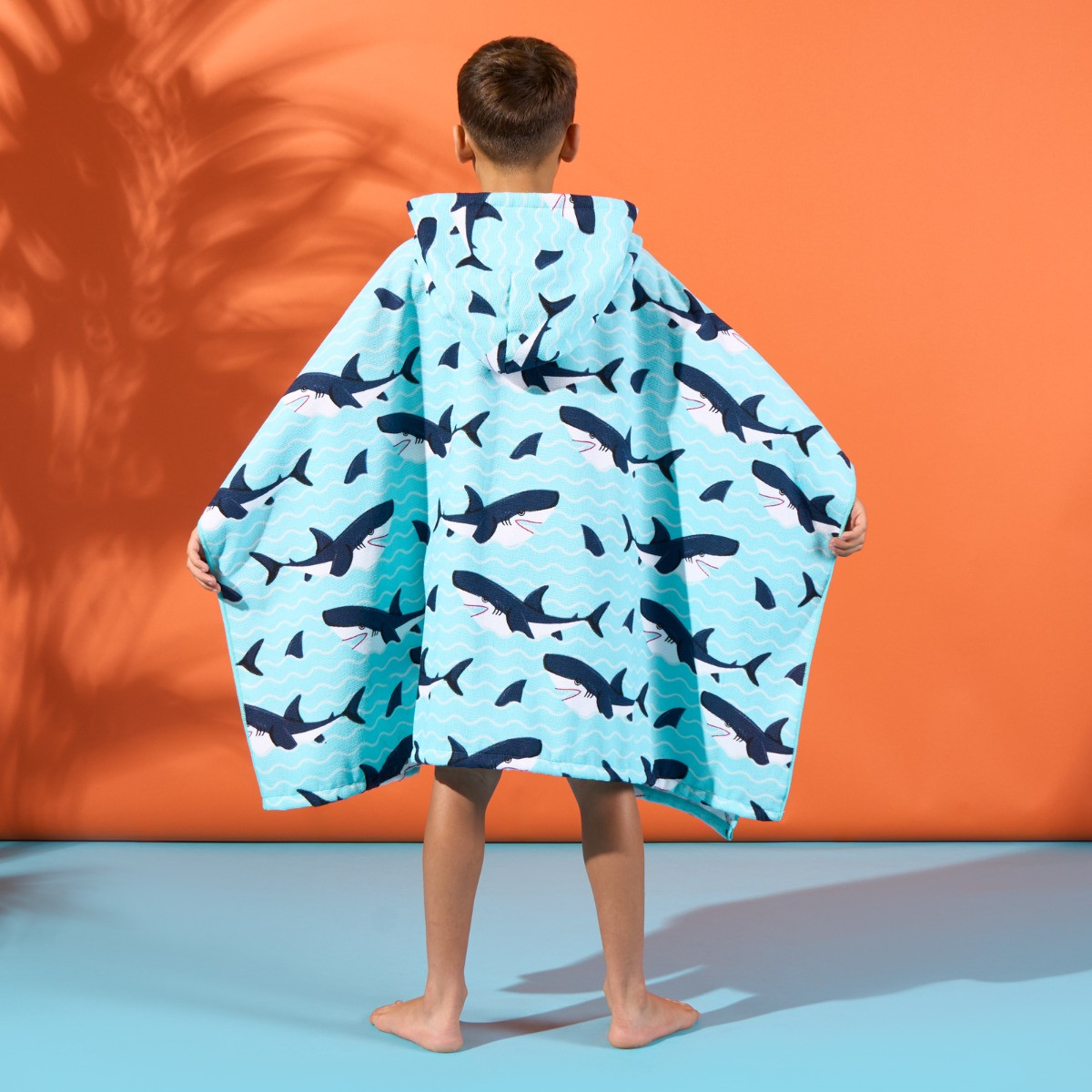 Dreamscene Kids Shark Print Beach Poncho Towel - Blue