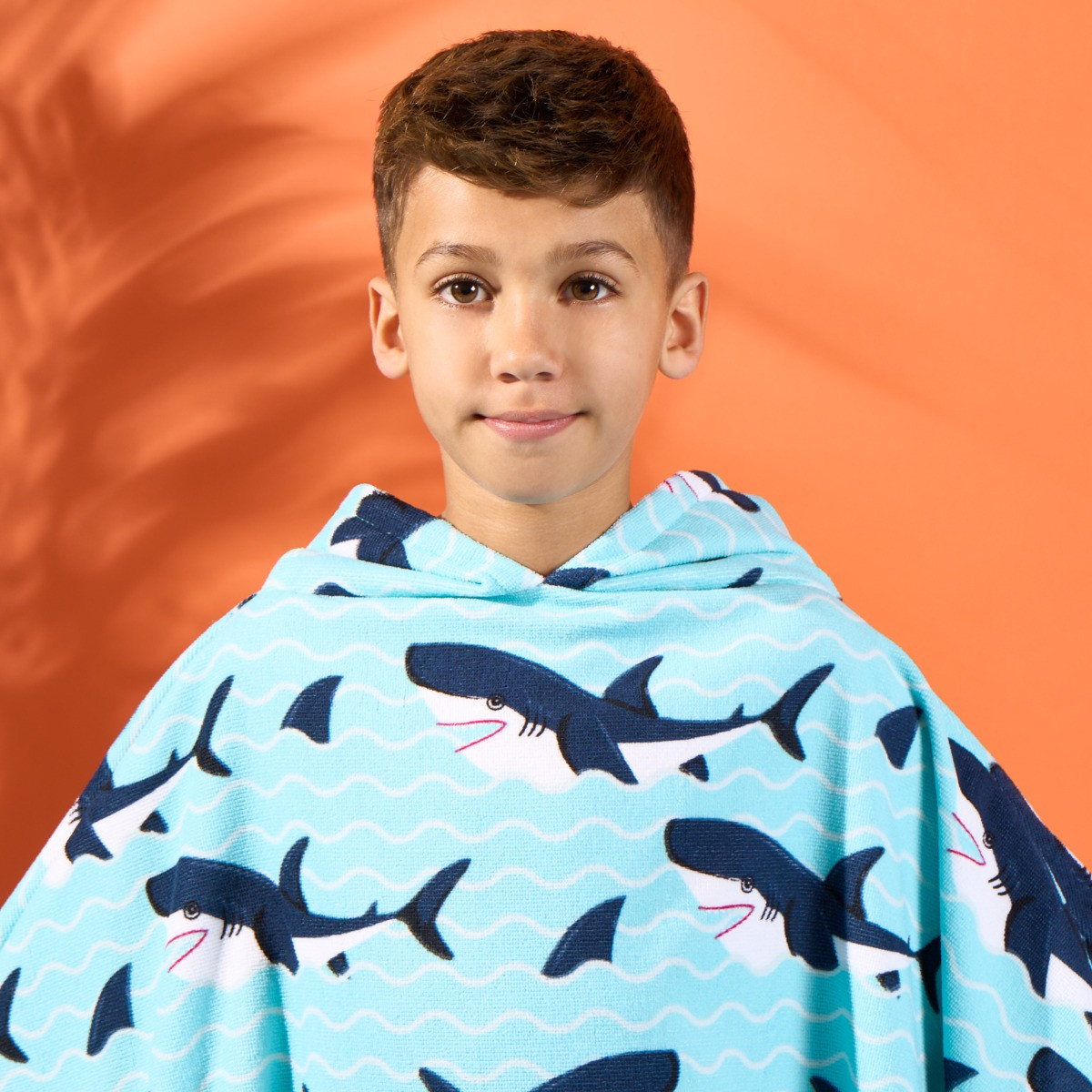 Dreamscene Kids Shark Print Beach Poncho Towel - Blue