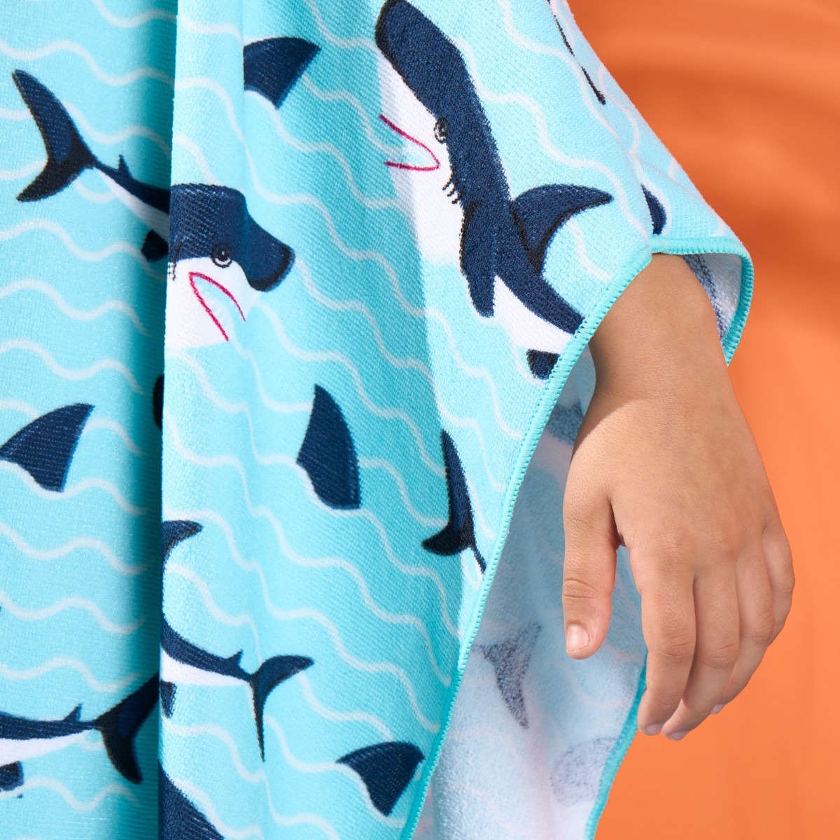 Dreamscene Kids Shark Print Beach Poncho Towel - Blue