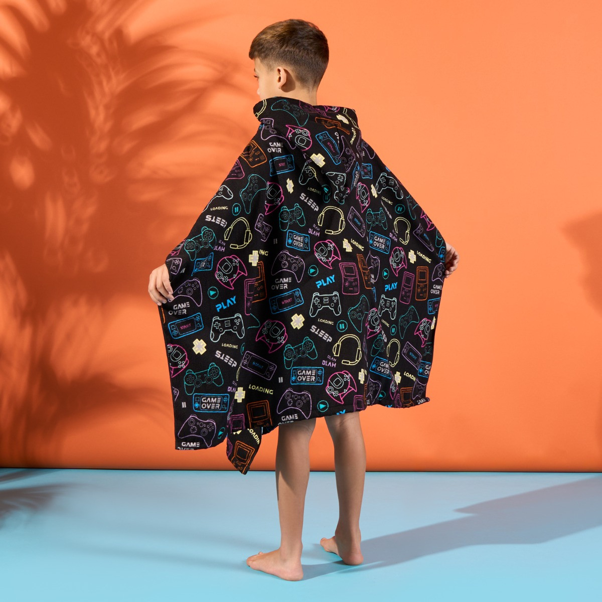 Dreamscene Gaming Print Beach Poncho Towel - Black