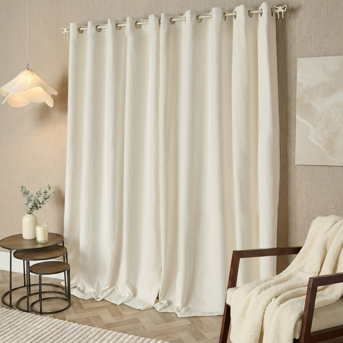 OHS Embossed Bow Curtains - Ivory