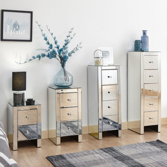 Mirrored 3 Drawer Slim Chest Clear Glass
