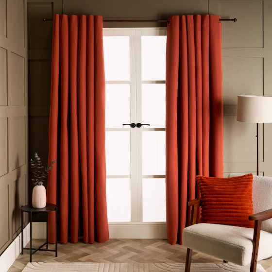 OHS Woven Texture Eyelet Blackout Curtains, Rust - 90 x 90in