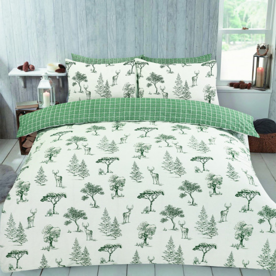 Dreamscene Winter Stag Duvet Set - Forest Green/White